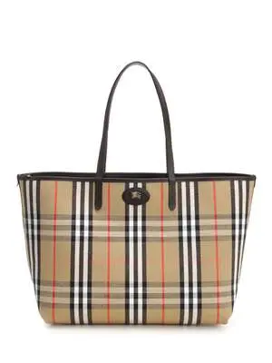 Burberry Reversible Grained Calfskin Tote Bag With Knight Stamp - Cream