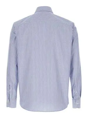 Valentino Garavani Light Blue Shirt With Logo Detail On The Front And All-over Striped Motif In Cotton - Multicolor