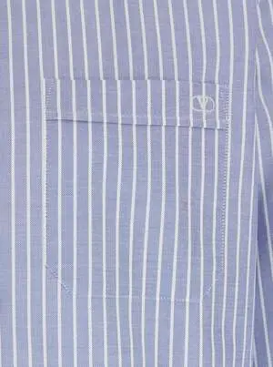 Valentino Garavani Light Blue Shirt With Logo Detail On The Front And All-over Striped Motif In Cotton - Multicolor