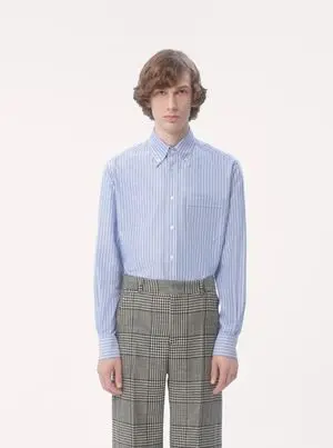 Valentino Garavani Light Blue Shirt With Logo Detail On The Front And All-over Striped Motif In Cotton - Multicolor