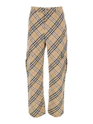 Burberry Linen And Cotton Blend Cargo Pants With Vintage Check Motif - Multicolor