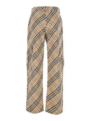 Burberry Linen And Cotton Blend Cargo Pants With Vintage Check Motif - Multicolor