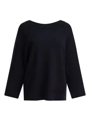 Max Mara Boat Neck Long Sleeve Sweater With Tonal Logo - Multicolor