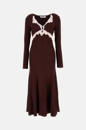SELF-PORTRAIT Ribbed Knit Dress With Lace Detailing - Multicolor