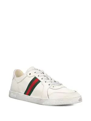 Gucci Stretch Leather Lace-up Sneakers With Striped Logo Detail - Multicolor