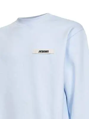 Jacquemus Light Blue Organic Cotton Fleece Sweatshirt With Grosgrain Logo - Multicolor