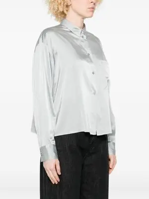 FORTE_FORTE Silver Grey Silk Long Sleeve Shirt With Chest Pocket