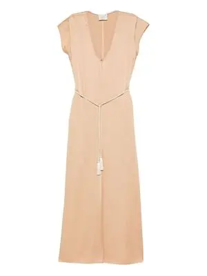 FORTE_FORTE V-neck Midi Dress With Tie Tassel Detail - Multicolor