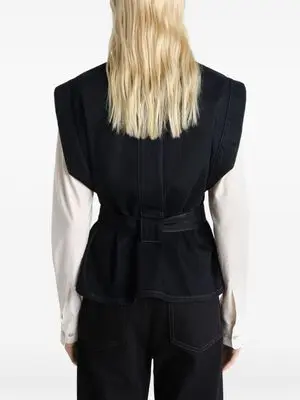 LEMAIRE Black Cotton V-neck Cropped Tank Top With Belt