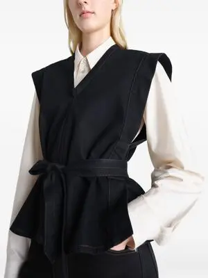 LEMAIRE Black Cotton V-neck Cropped Tank Top With Belt