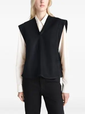 LEMAIRE Black Cotton V-neck Cropped Tank Top With Belt