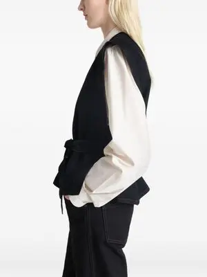 LEMAIRE Black Cotton V-neck Cropped Tank Top With Belt
