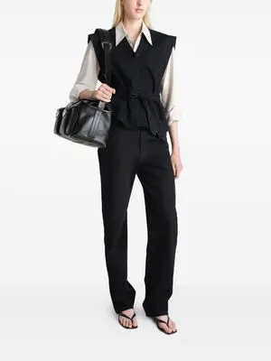 LEMAIRE Black Cotton V-neck Cropped Tank Top With Belt