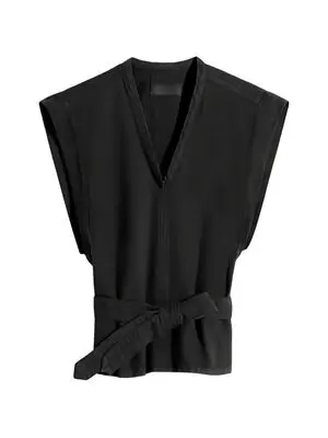 LEMAIRE Black Cotton V-neck Cropped Tank Top With Belt