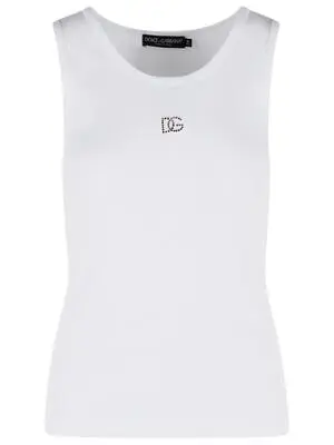 Dolce & Gabbana Textile Glass Blend Tank Top - White
