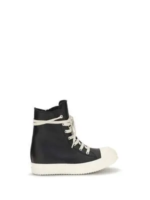 Rick Owens Off-white Leather Lace-up Sneakers - Black