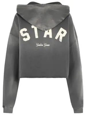 GOLDEN GOOSE Cropped Cotton Hoodie With Star Print - Gray
