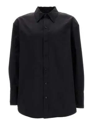 Saint Laurent Black Oversize Satin Shirt In Silk - Multicolor
