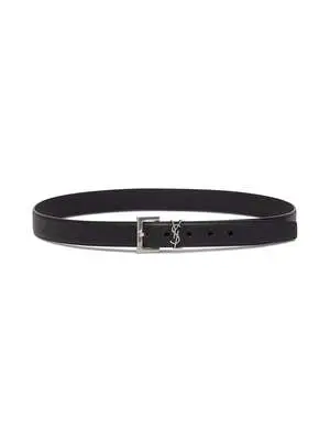 Saint Laurent Leather Belt With Silver Buckle - Black