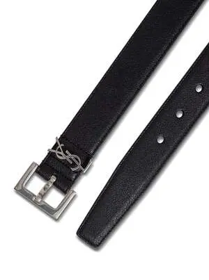 Saint Laurent Leather Belt With Silver Buckle - Black