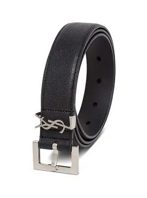 Saint Laurent Leather Belt With Silver Buckle - Black