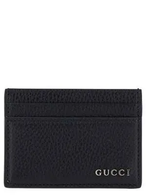 Gucci Black Card Holder With Logo Lettering Detail On The Front In Grained Leather For - Multicolor