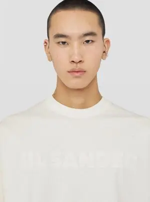 JIL SANDER White Crewneck T-shirt With Front Logo Print In Cotton - Multicolor