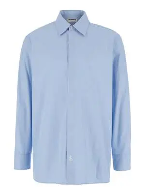JIL SANDER Light-blue Pinstriped Shirt With Pointed Collar In Cotton