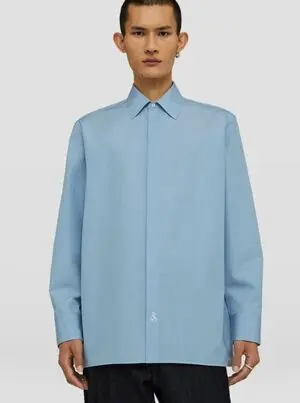 JIL SANDER Light-blue Pinstriped Shirt With Pointed Collar In Cotton