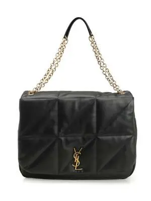 Saint Laurent Maxi Jamie Bag In Lambskin With Gold Tone Monogram - Black