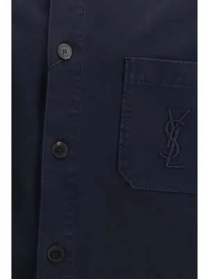 Saint Laurent Cassandre Overshirt In Gabardine With Logo - Blue