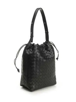 Bottega Veneta Biblioteca Intrecciato Bucket Bag - Black