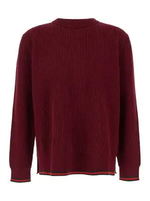 Gucci Ribbed Wool Blend Crewneck Sweater With Web Detail