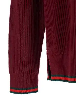 Gucci Ribbed Wool Blend Crewneck Sweater With Web Detail