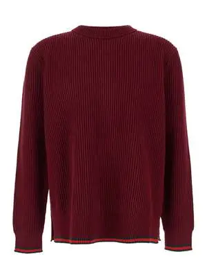 Gucci Ribbed Wool Blend Crewneck Sweater With Web Detail - Multicolor