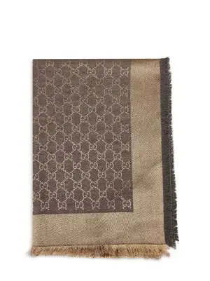 Gucci Brown And Beige Gg Silk And Wool Shawl - Multicolor