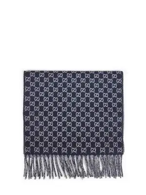 Gucci Dark Blue And Light Grey Gg Wool And Cashmere Scarf - Multicolor