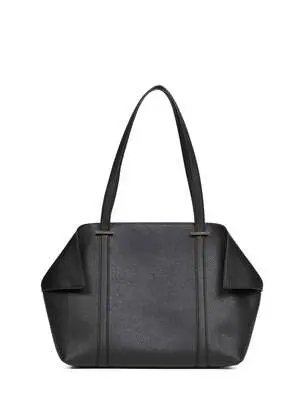 FERRAGAMO Black Grained Calfskin Leather Folded Tote Bag - Multicolor