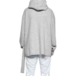 Off-White Wool Sweatshirt With Detachable Sleeves And Drawstring Hood - Gray