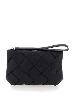 Bottega Veneta Grained Leather Clutch With Intreccio Motif - Multicolor