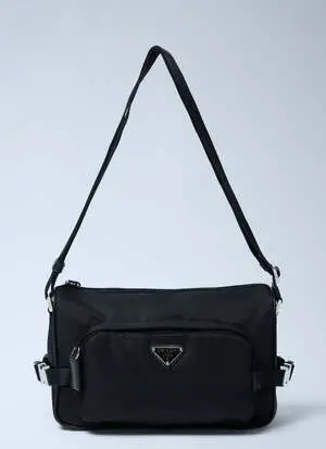 Prada Medium Re-nylon Shoulder Bag With Leather Trims - Black