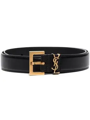 SAINT LAURENT SAINT LAURENT Cassandre Leather Belt With Gold-Tone Buckle