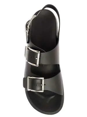 Alexander McQueen Black Leather Slide Sandals With Embossed Logo And Buckles