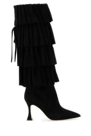 Manolo Blahnik Suede Miralone Boots - Black