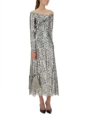 Rabanne Long Lace Dress - Silver