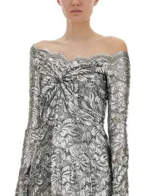 Rabanne Long Lace Dress - Silver