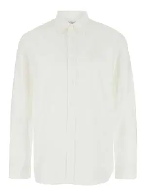 Burberry White Shirt With Classic Collar And Embroidered Logo On The Front In Cotton - Multicolor
