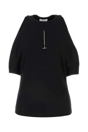 Alexander McQueen Stretch Cotton Top With Metal Chain Detail - Black