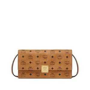 Mcm Monogrammed Canvas Flap Shoulder Bag - Brown