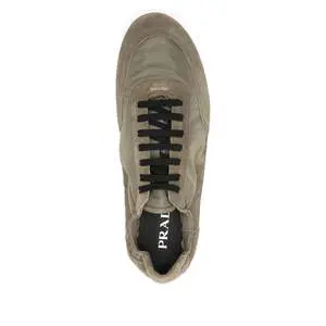 Prada Low-top Suede And Fabric Sneakers - Green